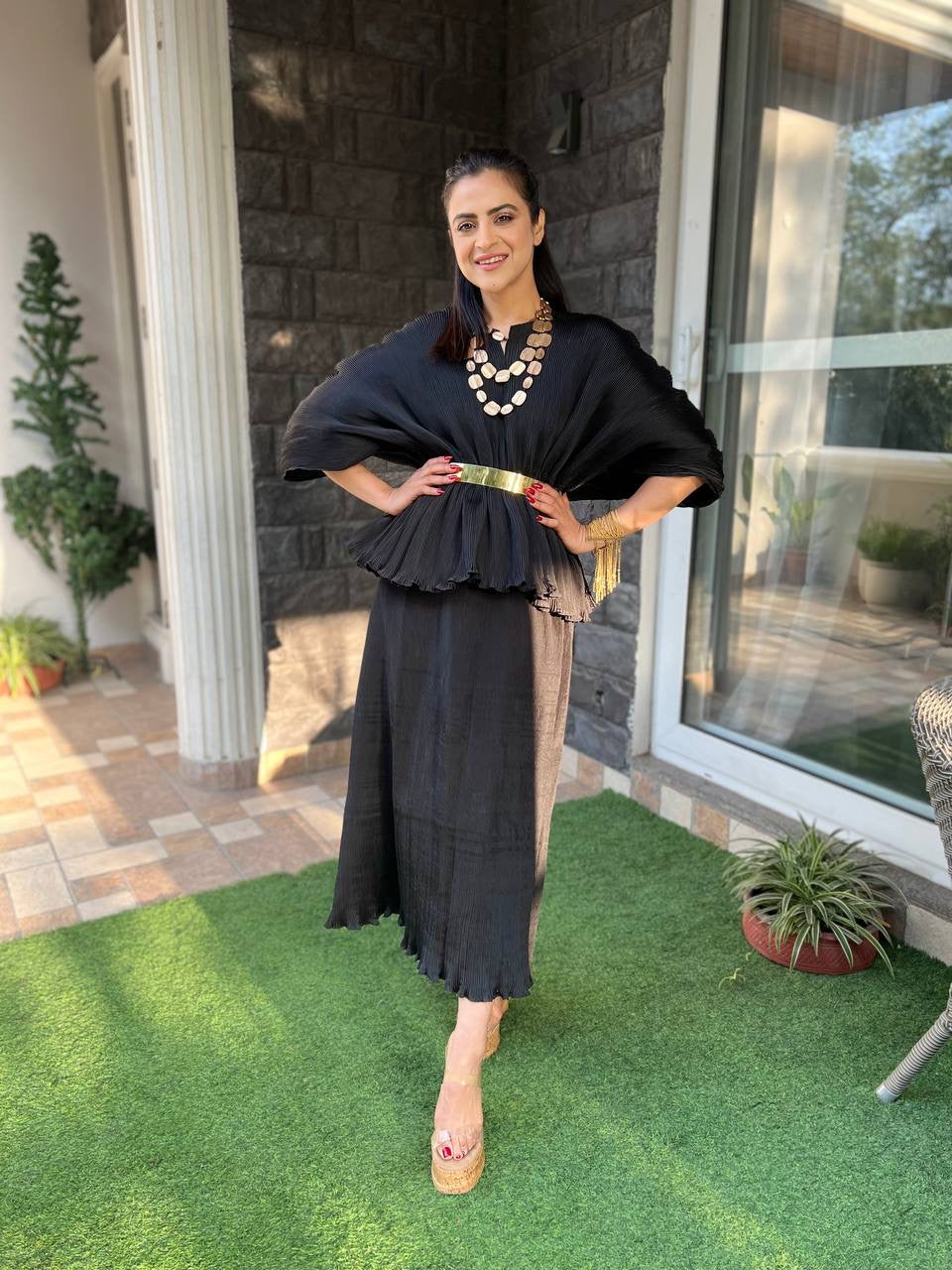 Buy Black Color Silk Moon Lift Long Skirt Set | Aasa By Simran